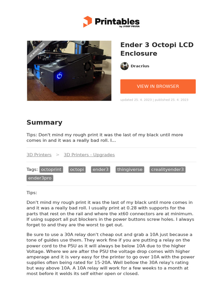 Ender 3 Octopi LCD Enclosure | PDF | Manufactured Goods | Electrical ...