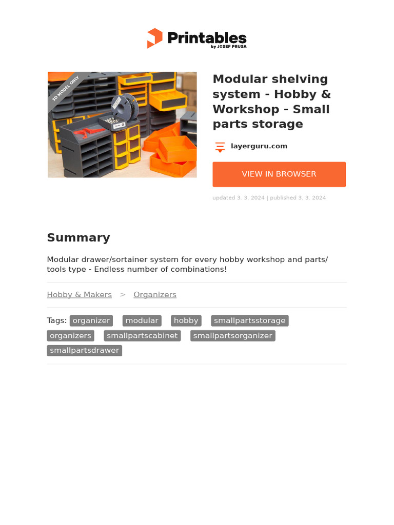 Modular Shelving System Hobby Workshop Small Parts Storage | PDF
