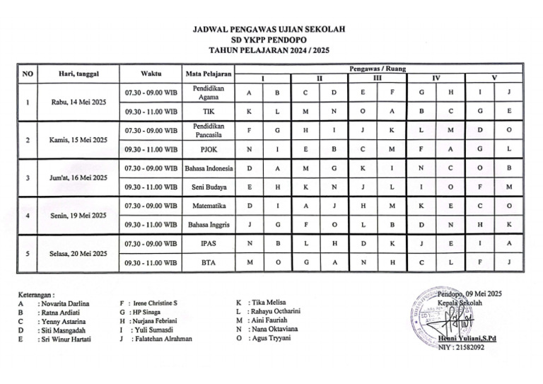 Jadwal Pengawas Ujian Sekolah TA 2024 2025 | PDF