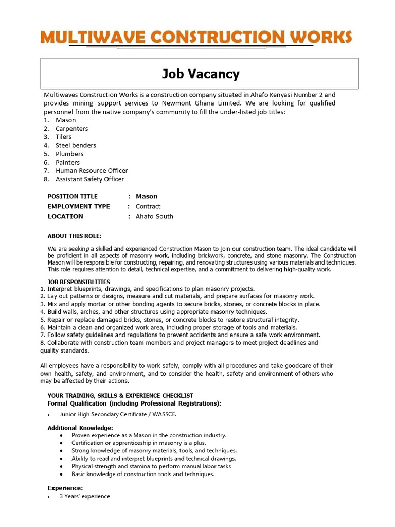 Job Advert - Multiwaves (July 2024 | PDF | Occupational Safety And ...