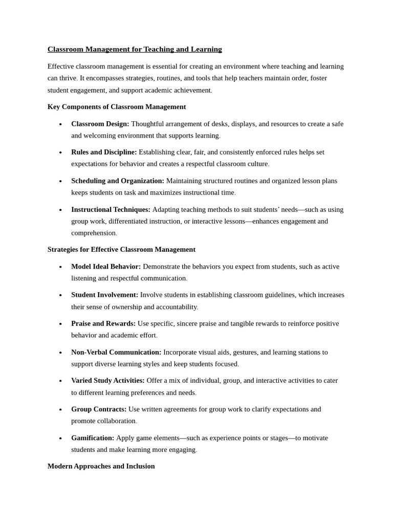 Classroom Management For Teaching and Learning | PDF | Classroom ...