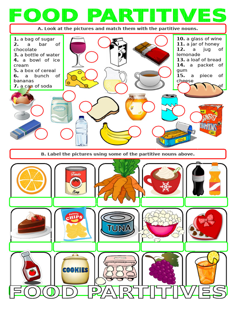 Food Partitives A Box of A Bunch of Grammar Drills Information Gap ...