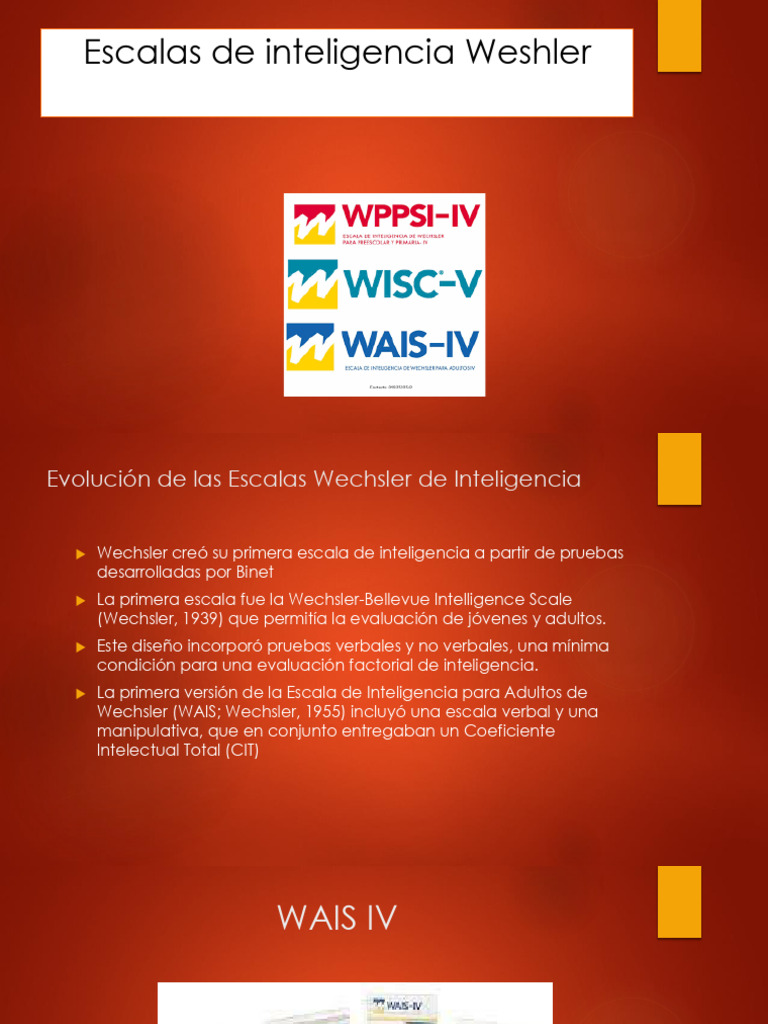 Escalas de Inteligencia Weshler Completa | PDF | Escala de inteligencia para adultos de Wechsler ...