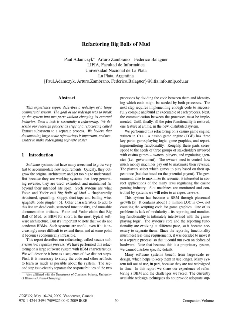 Refactoring Big Ball of Mud | PDF | Class (Computer Programming) | Method (Computer Programming)