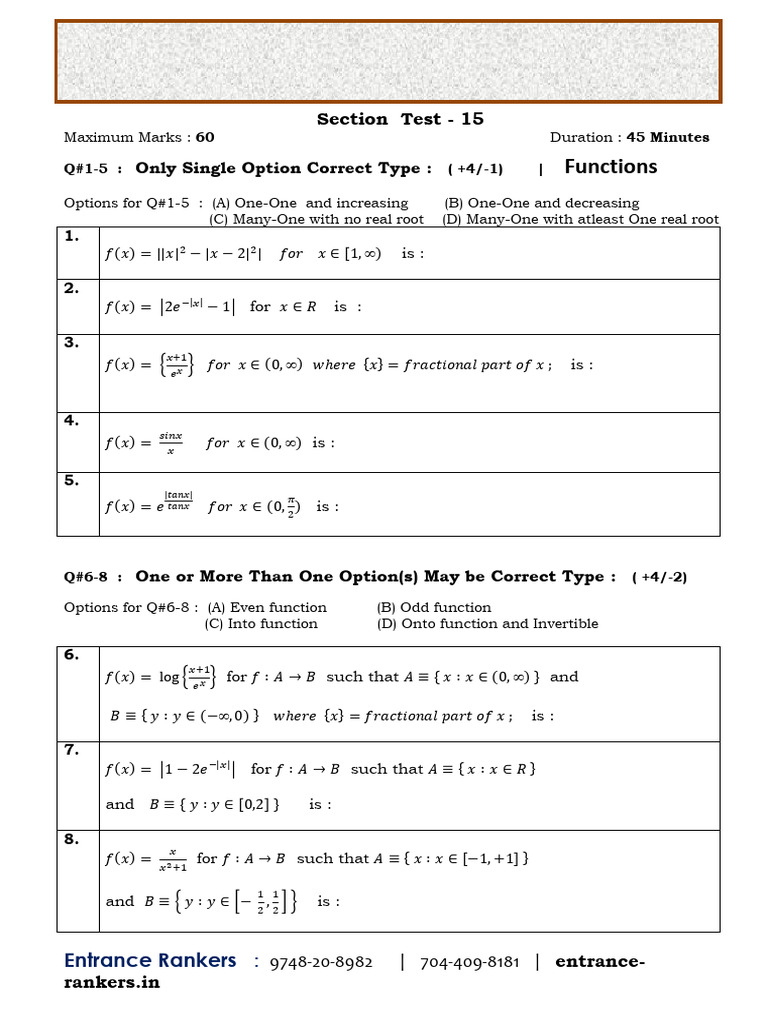 ERTS-Test-15-Functions-15 Questions | PDF | Number Theory ...