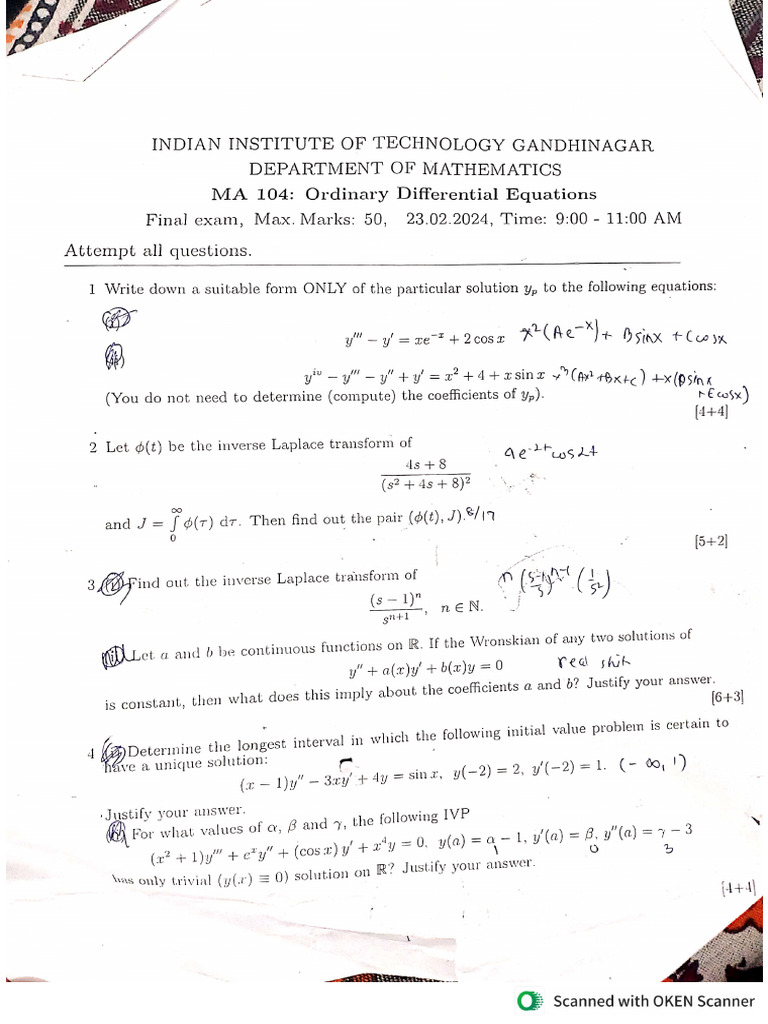 Differential Equations Exam Pdf