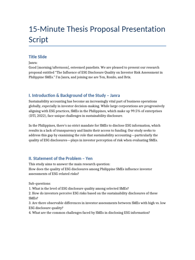 Thesis_Presentation_Script | PDF | Risk | Business