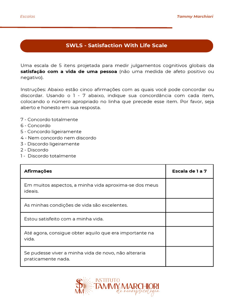 SWLS - Satisfaction With Life Scale | PDF