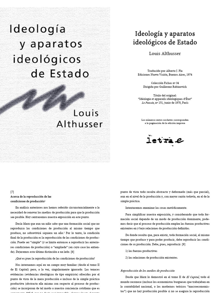 Althusser L Ideologia y Aparatos Ideologicos de Estado Freud y Lacan 1970 Ed Nueva Vision 1974 1 ...