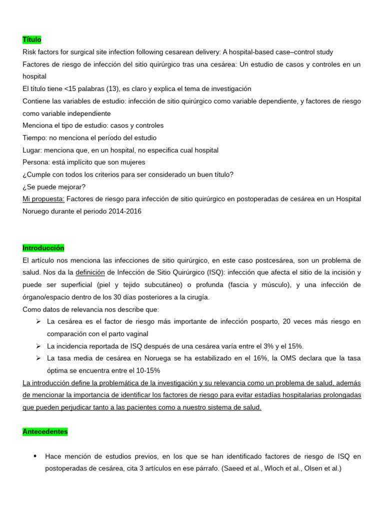 Analisis Articulo Inf Sitio QX | PDF | Especialidades Medicas | Medicina CLINICA