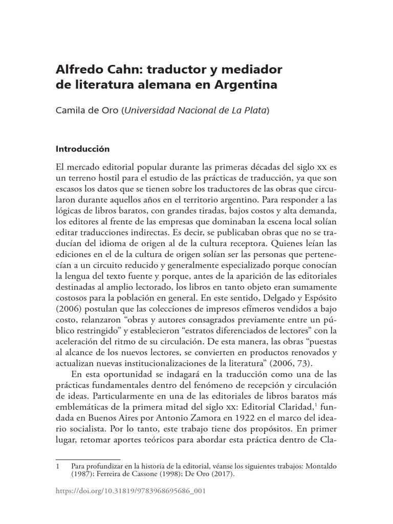 Alfredo Cahn, Traductor y Mediador de Literatura Alemana | PDF ...