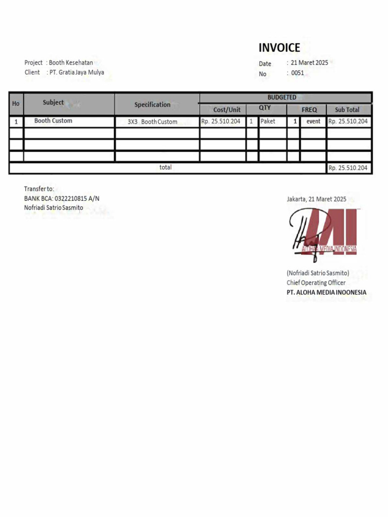 Invoice Booth Hospex Surabaya 21 Maret | PDF