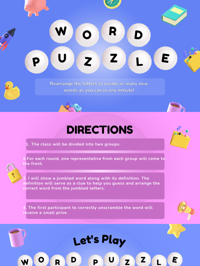 Blue Colourful 3D Illustration Word Puzzle Game Fun Presentation | PDF