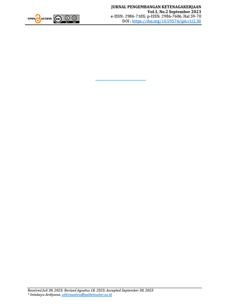 JURNAL PENGEMBANGAN KETENAGAKERJAAN - VOLUME 1, NO. 2, SEPTEMBER 2023 ...