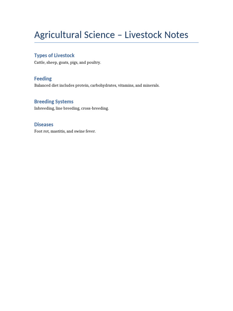 Agricultural Science - Livestock Notes | PDF