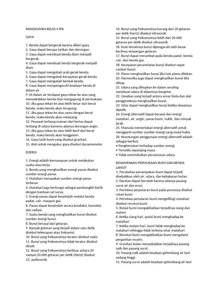 Rangkuman Kelas 4 Ipa | PDF