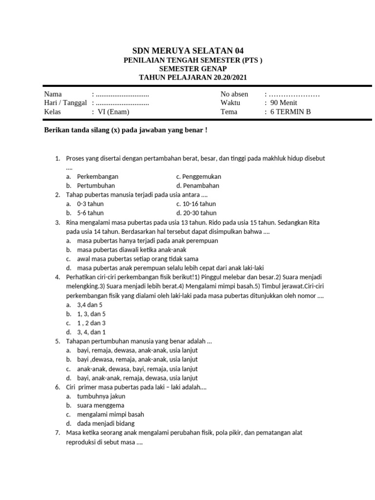 Soal PTS Tema 6 Termin B Ipa SBDP | PDF