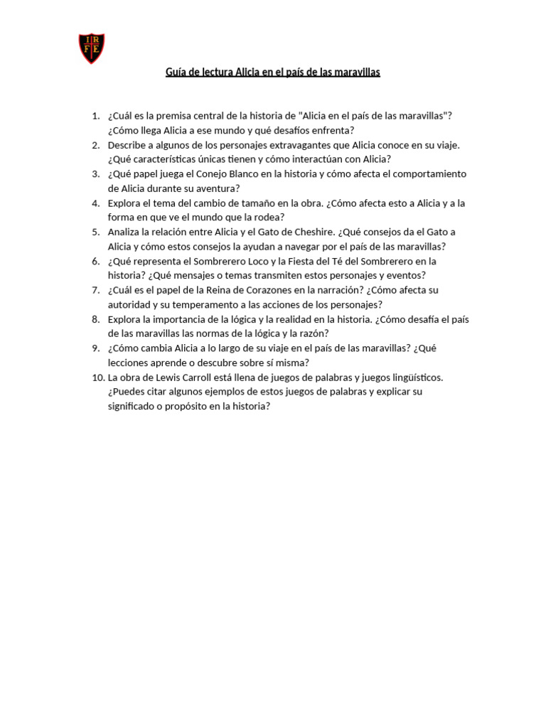 Guía de Lectura Alicia en El País de Las Maravillas | PDF