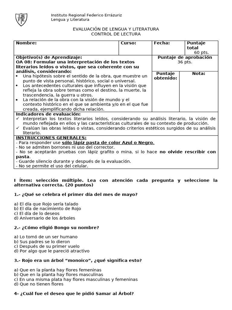 Prueba El Árbol de Los Deseos | PDF