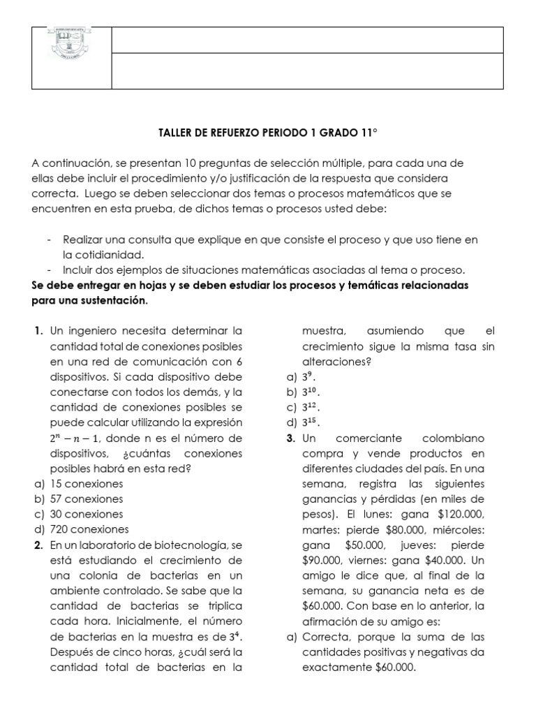 Taller de Refuerzo p1_mat_g11 | PDF | café