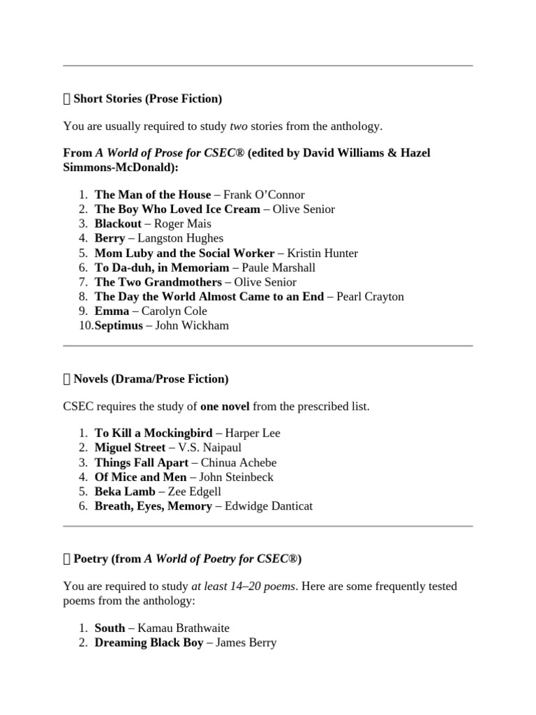 CSEC Literature Study Guide 2022 | PDF