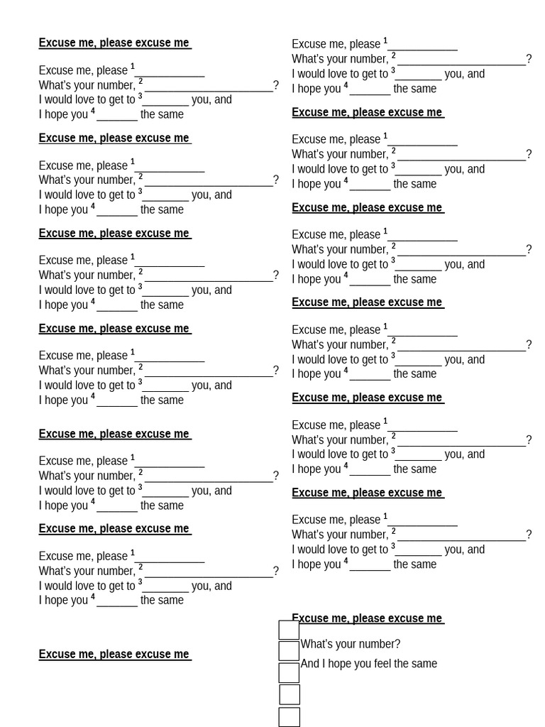 Excuse Me Please Excuse Song | PDF