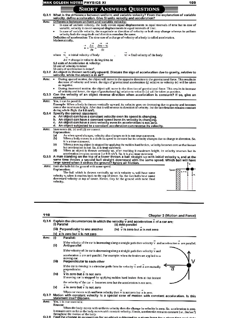 3. CHAP 3 FORCE AND MOTION SQ + NUMERICALS | PDF