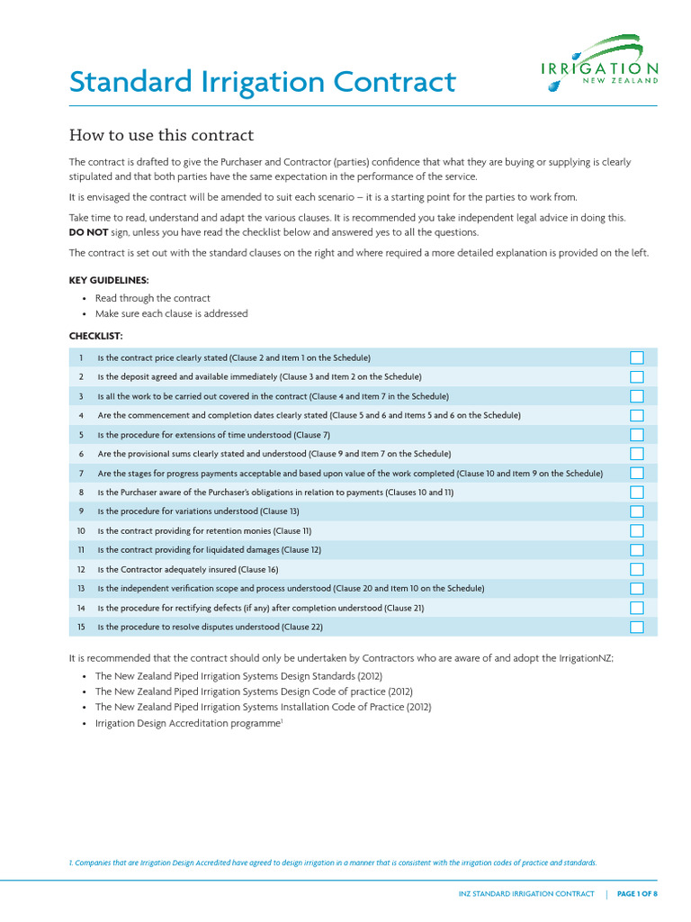 Standard Irrig Contract | PDF | Indemnity | Insurance