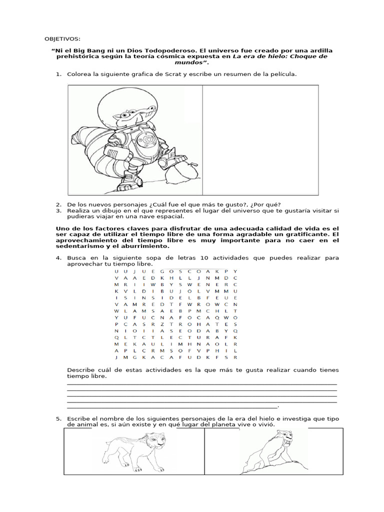 Actividades y personajes de La Era de Hielo | PDF