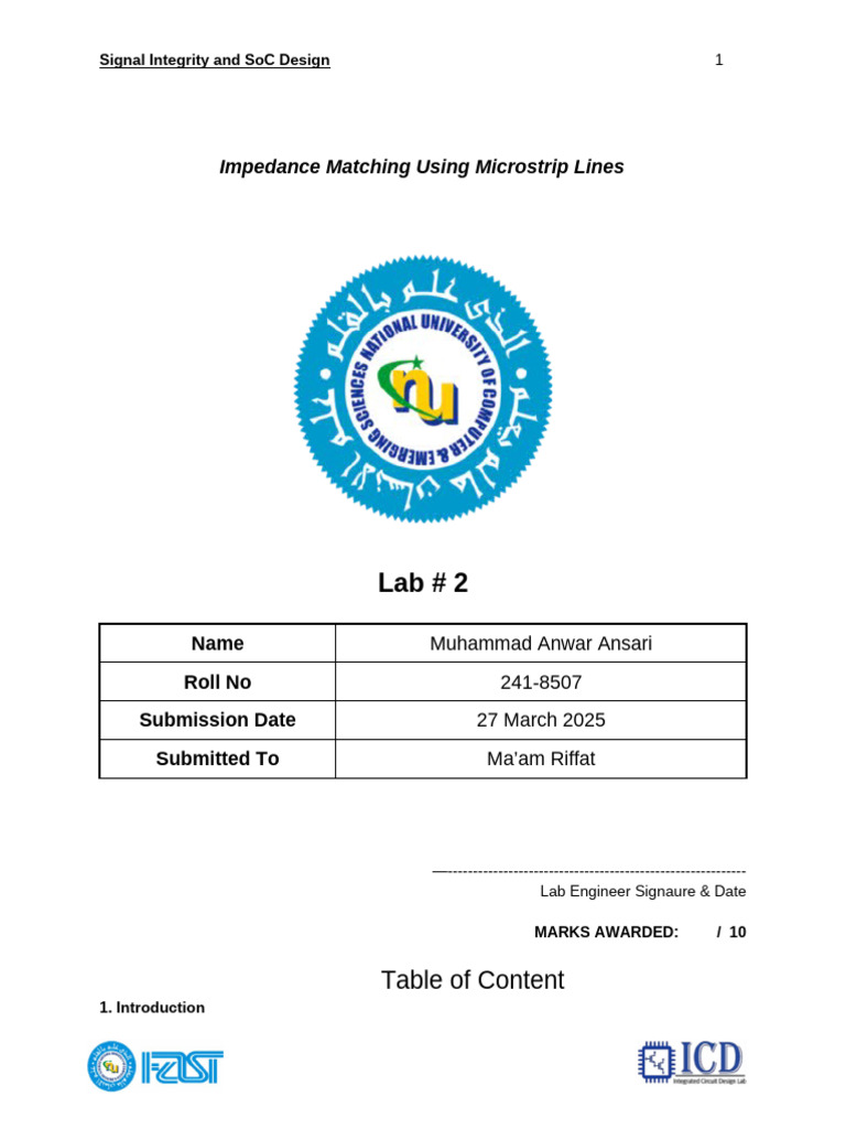 Report - Lab - 2 - SoC - M.Anwar Ansari | PDF | System On A Chip | Electrical Impedance