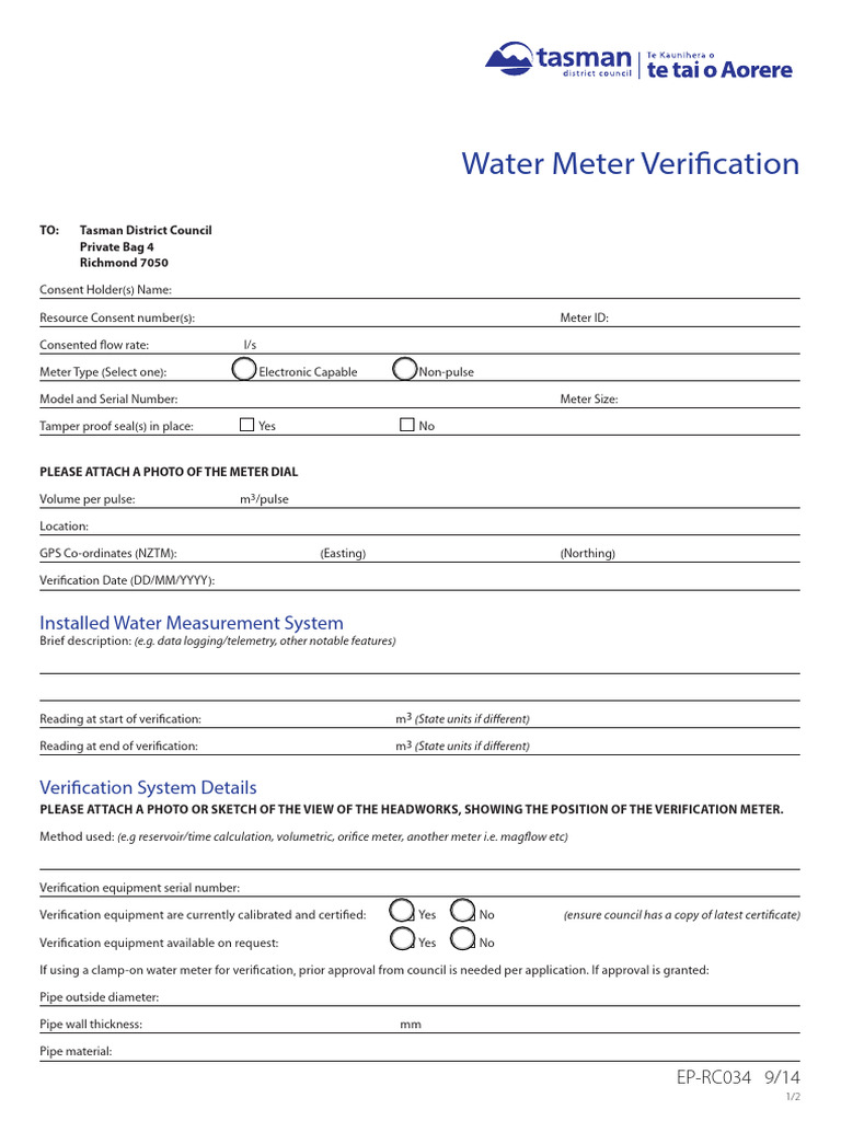 Water Meter Verification Certificate Form | PDF | Flow Measurement