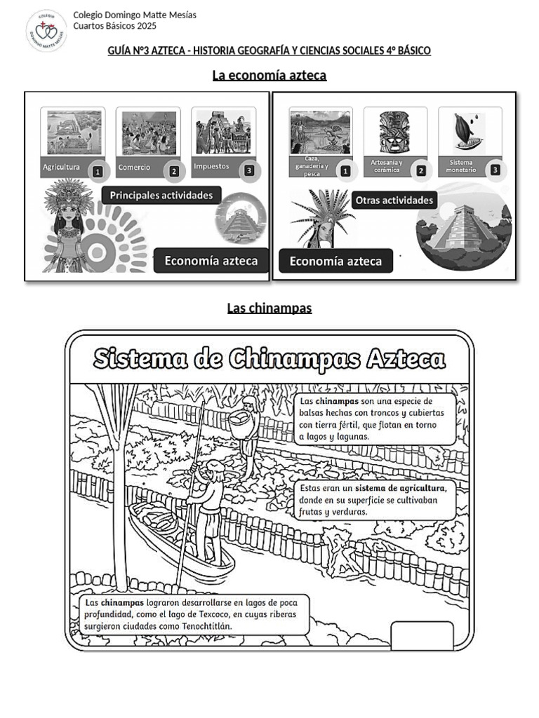 Historia Guía N°3 Aztecas - Economía Azteca - 4° Básico | PDF