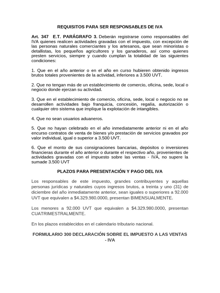 Requisitos y Plazos para Responsables de IVA | PDF