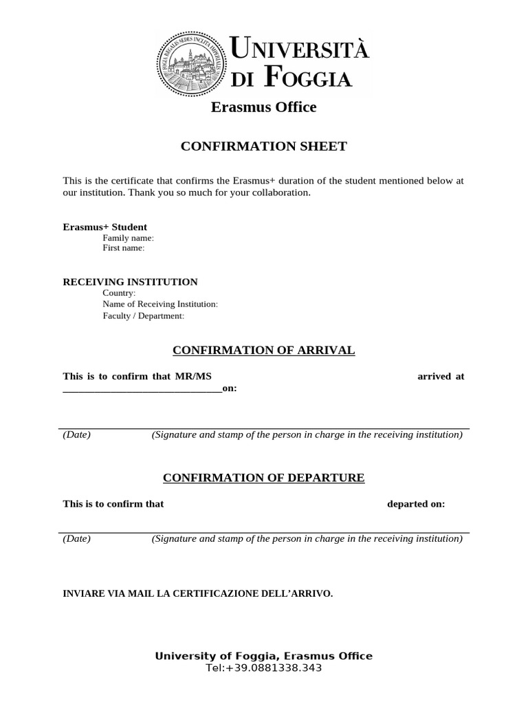 Confirmation Sheet Students | PDF