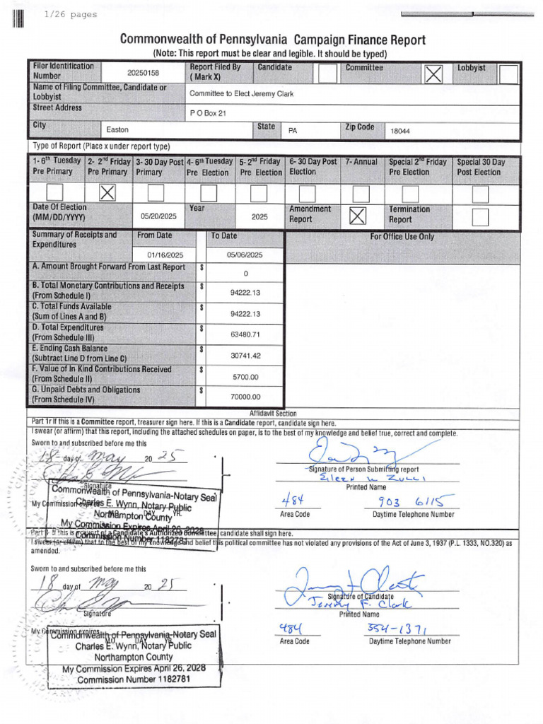 Jeremy Clark AMENDED-campaign Finance Report 2nd Friday Pre-Primary | PDF