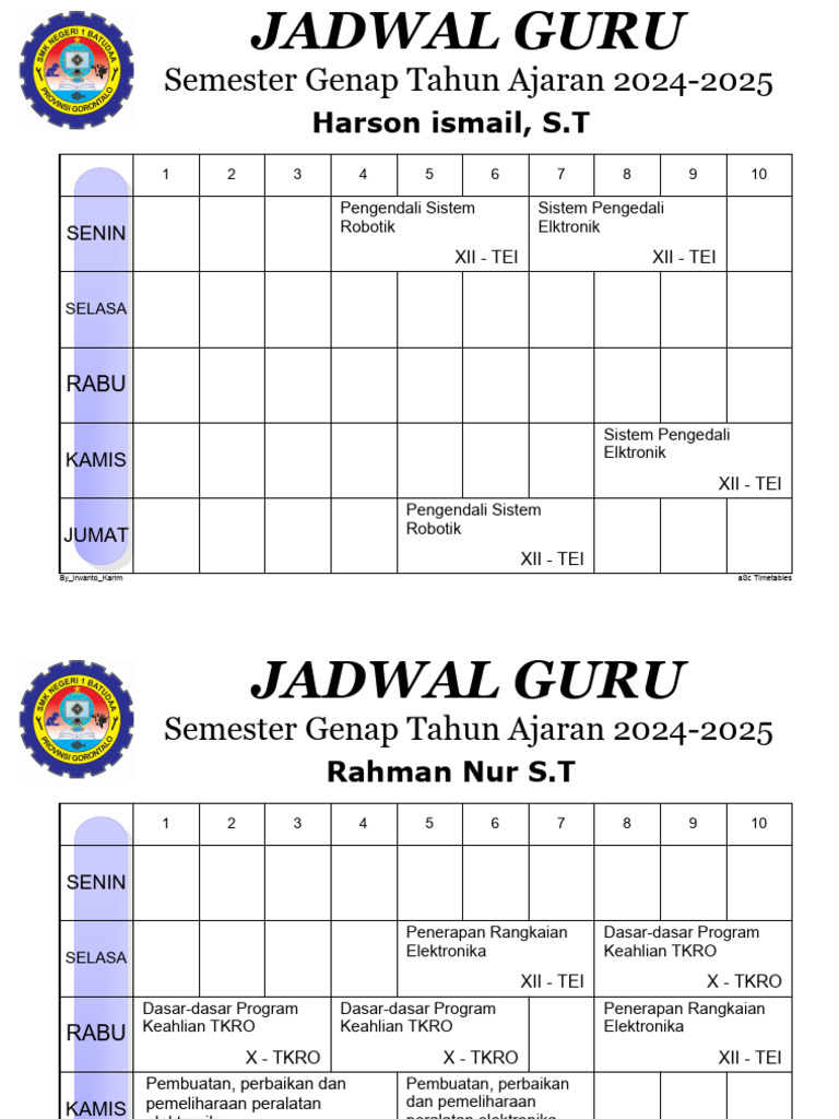 Jadwal Guru Harson Rahman Revisi | PDF