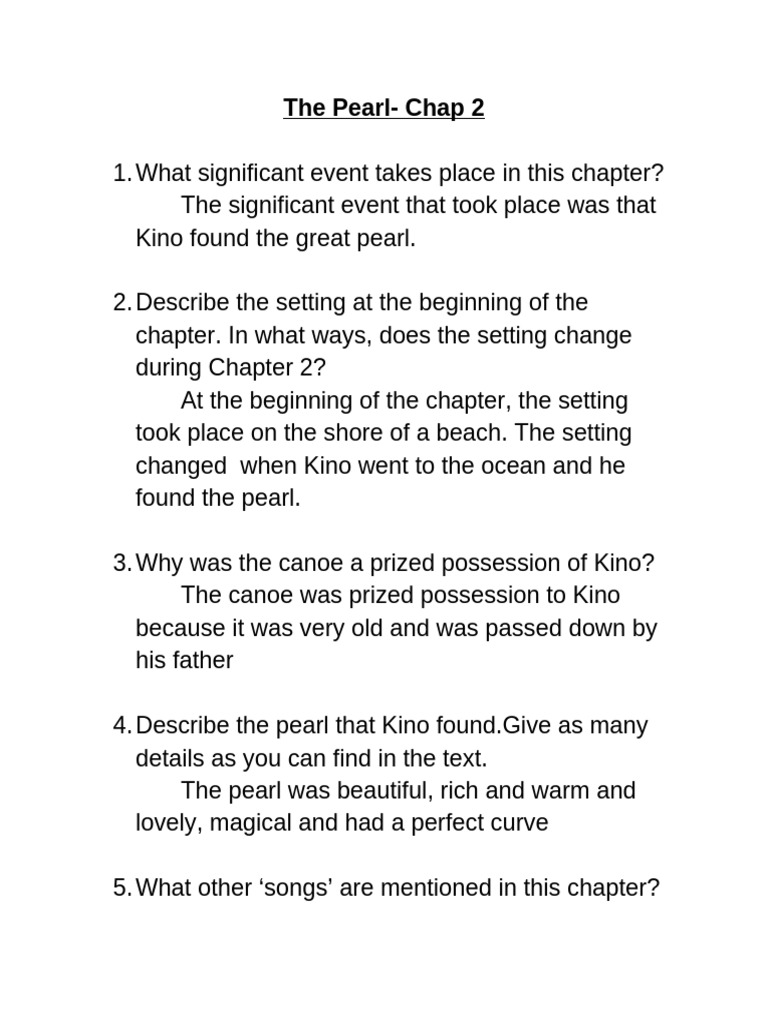 Ljon Lewis - The Pearl - Chap 2 - Reading Questions | PDF