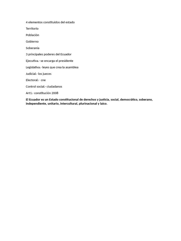 Elementos y poderes del Estado en Ecuador | PDF