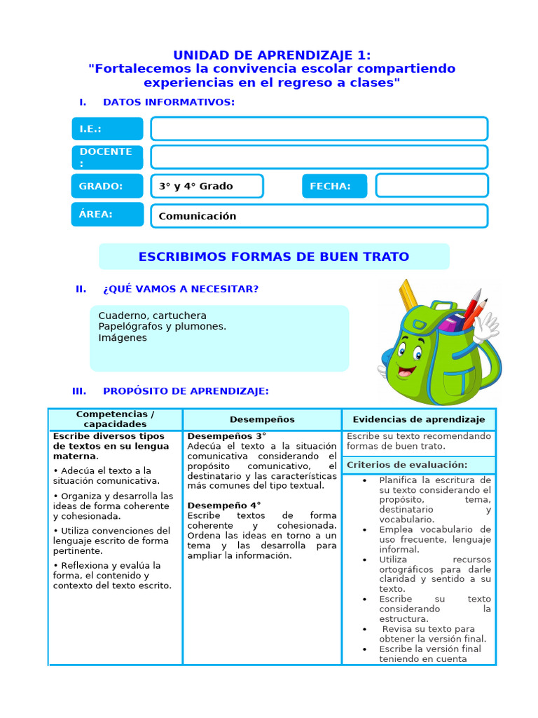 Sesion Comunicacion-Escribimos Formas de Buen Trato | PDF | Aprendizaje | Salón de clases