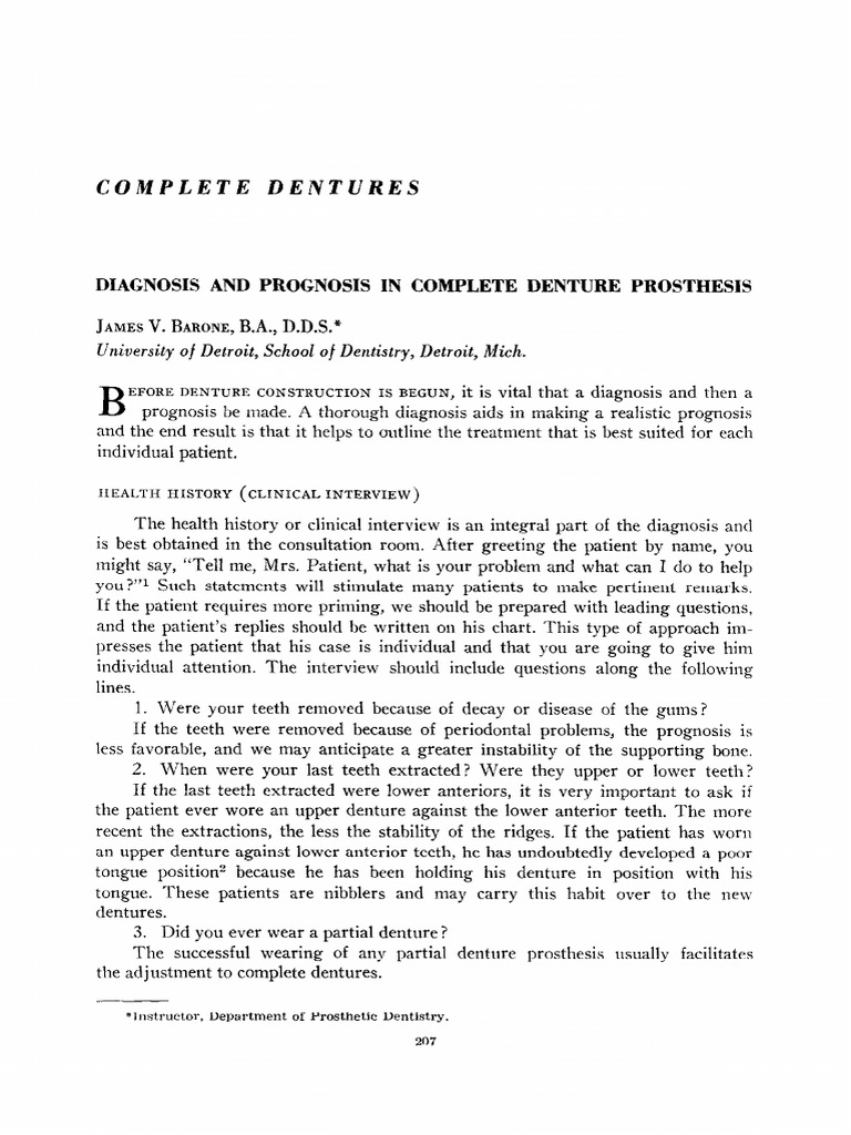 Diagnosis and Prognosis in Complete Denture Prosthesis | PDF | Dentures ...