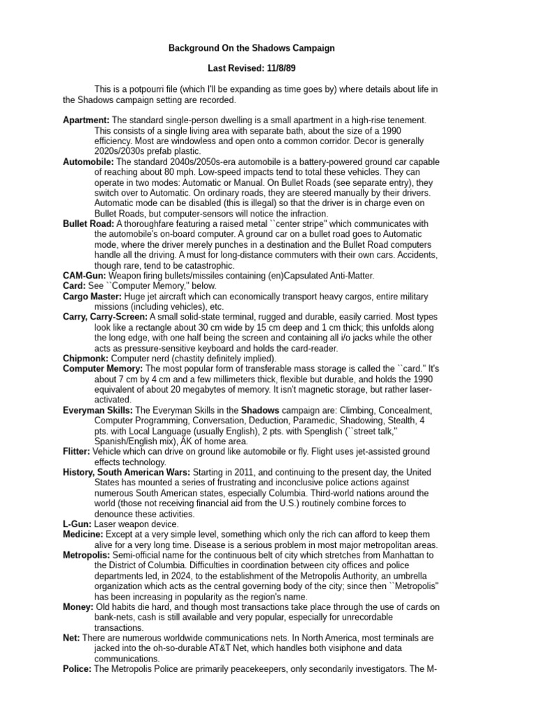 Shadows Campaign Glossary | PDF | Car | Police