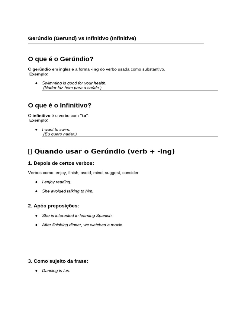 Gerúndio e Infinitivo em Inglês | PDF