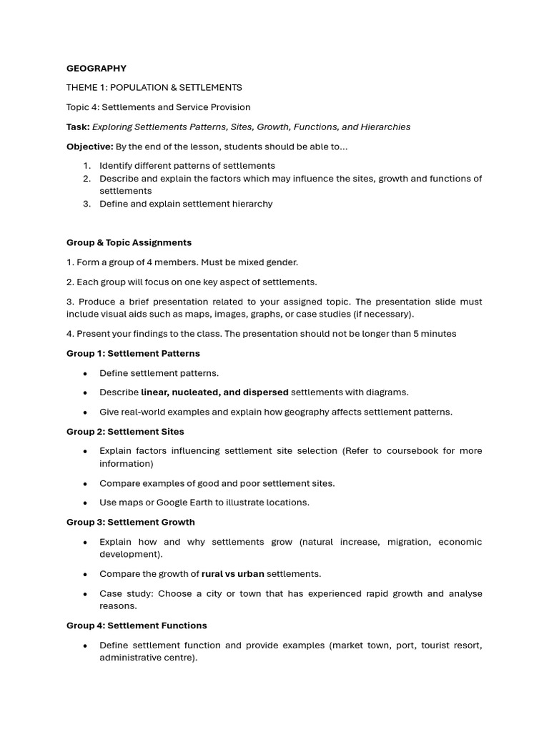 Topic 5 - Settlements (Exploration Task) | PDF | Hierarchy | Geography