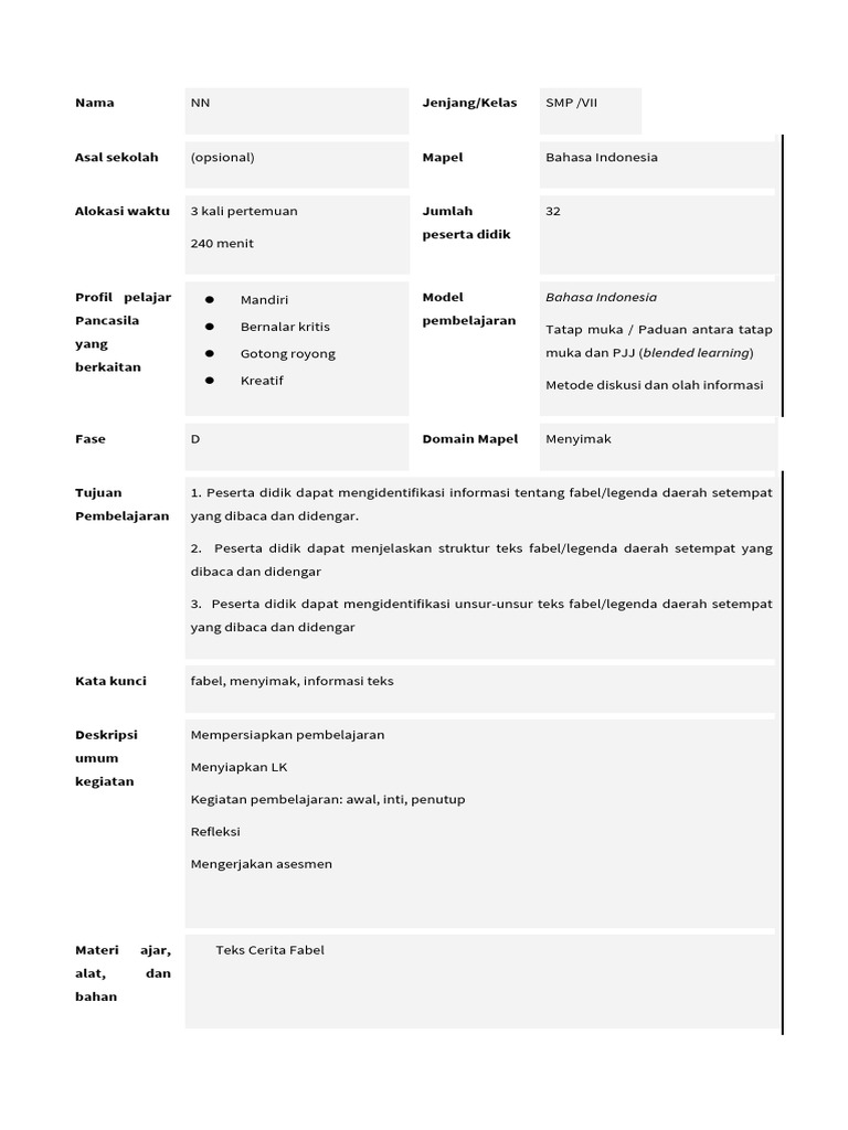 Contoh Modul Ajar SMP | PDF