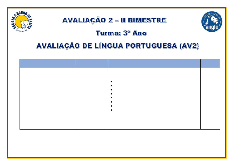 3º Ano - Ii Bim. - Cronograma Av2 - Língua Portuguesa | PDF