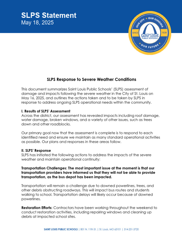 SLPS Severe Weather Response | PDF | Tornadoes | Weather Hazards