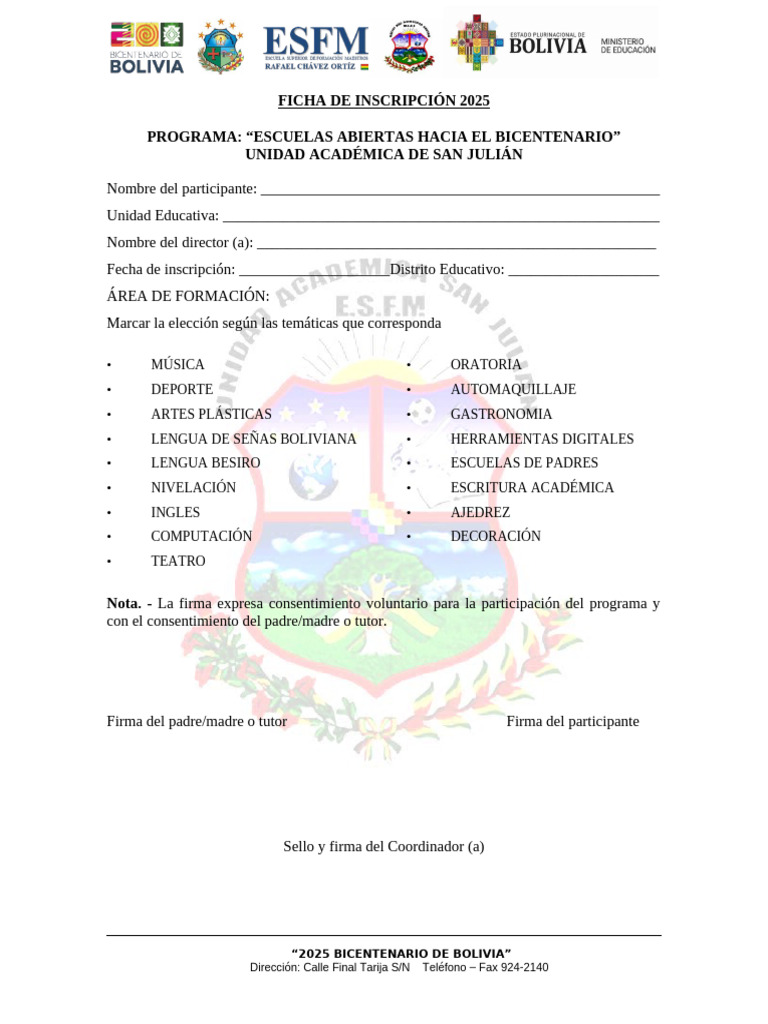 2025 - Ficha de Inscripcion Eab | PDF