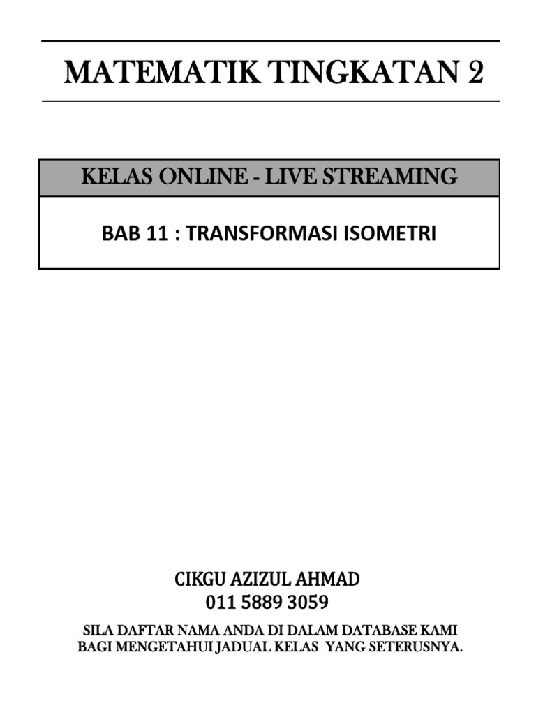 f2 Kmo Bab 11 Transformasi Isometri | PDF