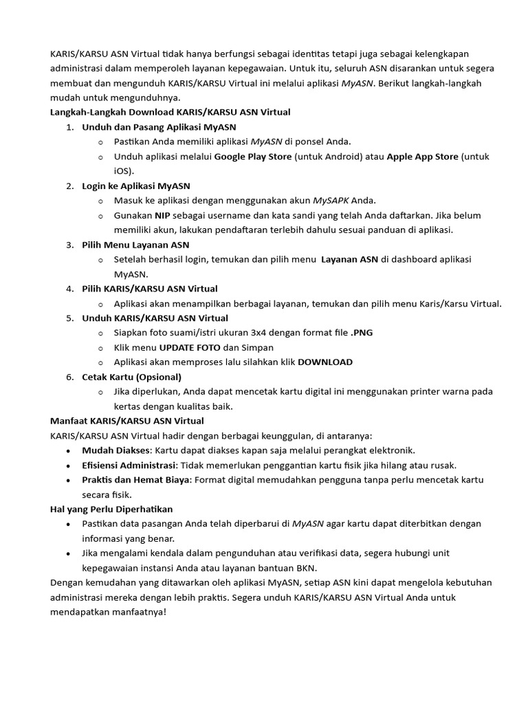 Langkah-Langkah Download KARIS-KARSU ASN Virtual | PDF