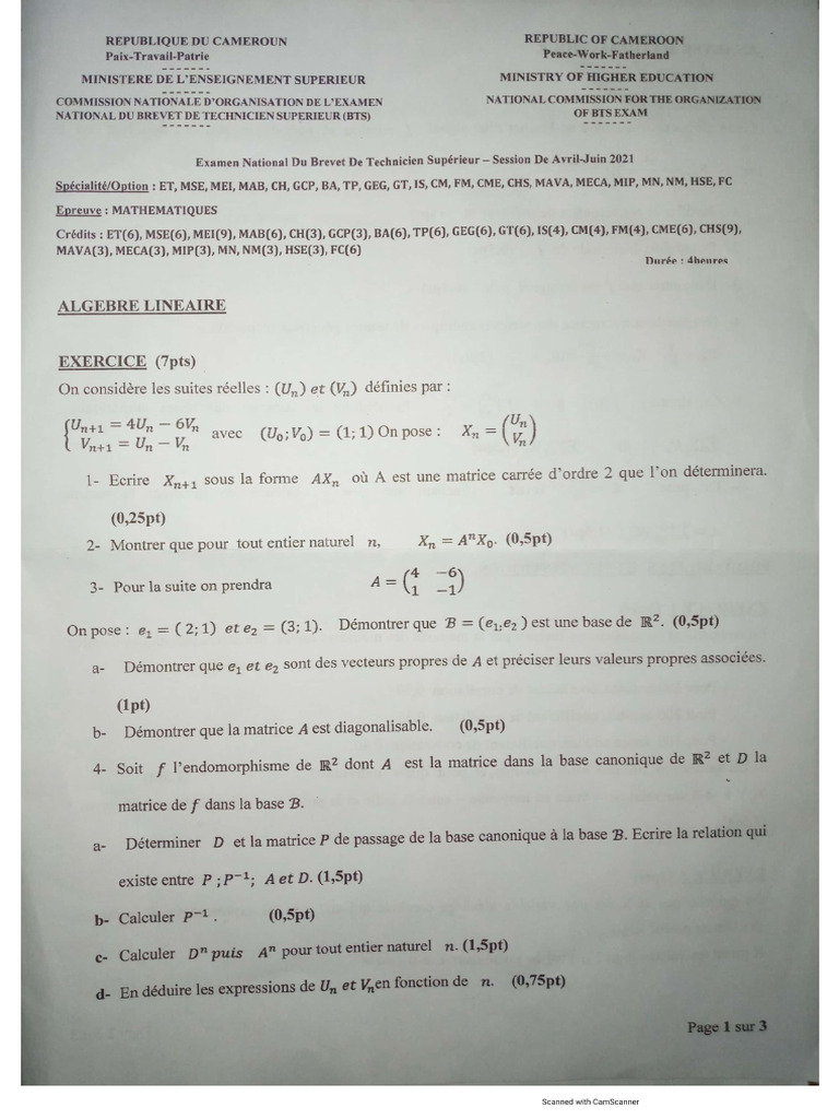 BTS 2021 Mathematiques All | PDF